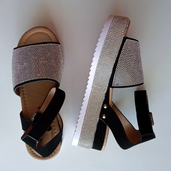 Shoes | Rhinestone Glitter Platform Wedge Ankle S | Poshmark